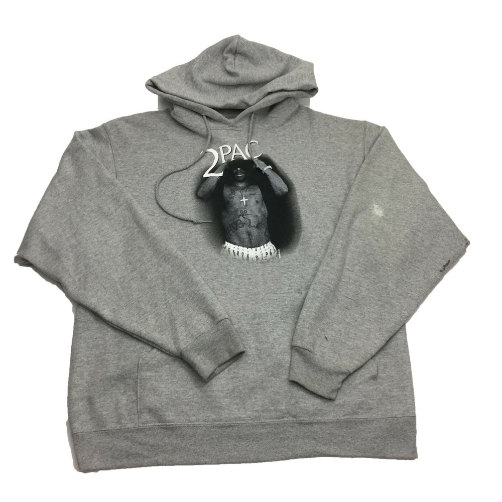 Vtg Tupac 2pac Shakur Gray Hoodie Men's Sz Large - Gem